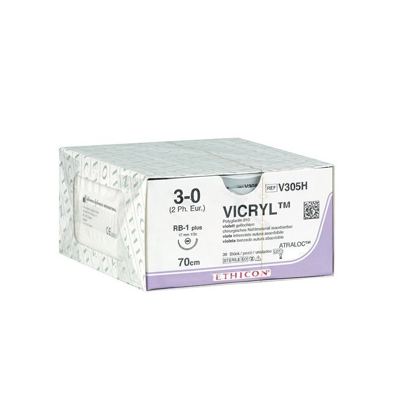 Ethicon vicryl absorbable suture - 3/0 needle 17 mm - pack 36 pcs.