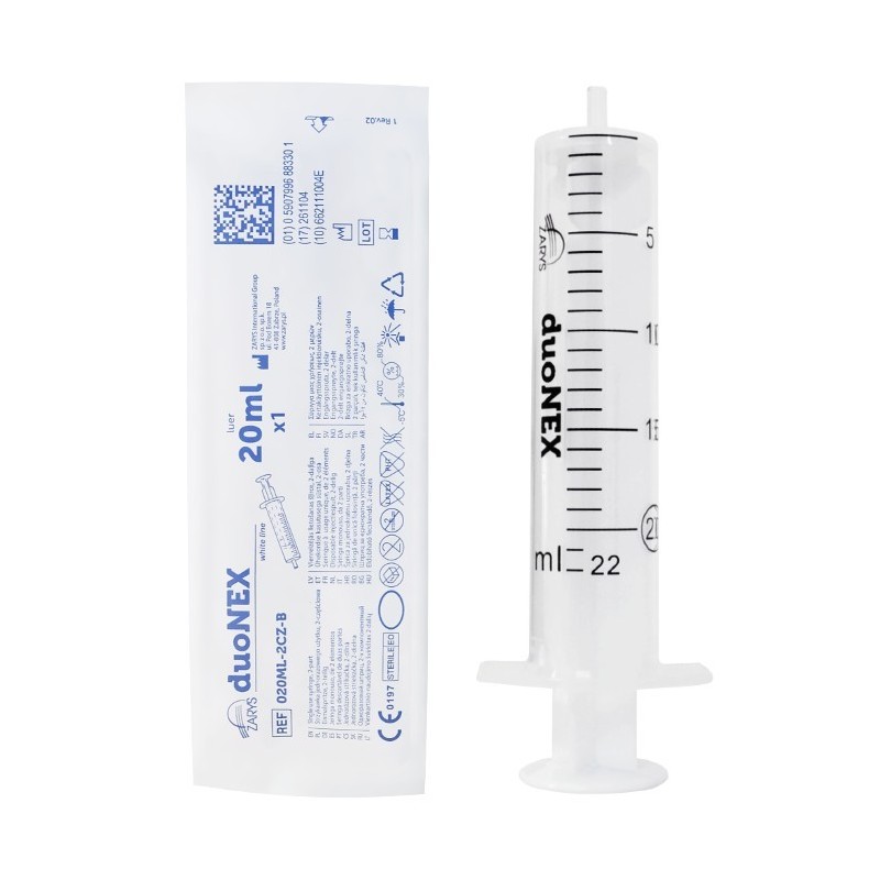 Seringue sans aiguille 20 ml duonex avec cône luer excentrique - 50 pièces